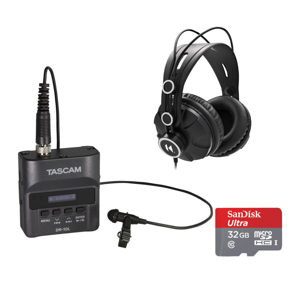 Tascam DR-10L Digital Recorder with Closed-Back Headphones and 32GB SD ...