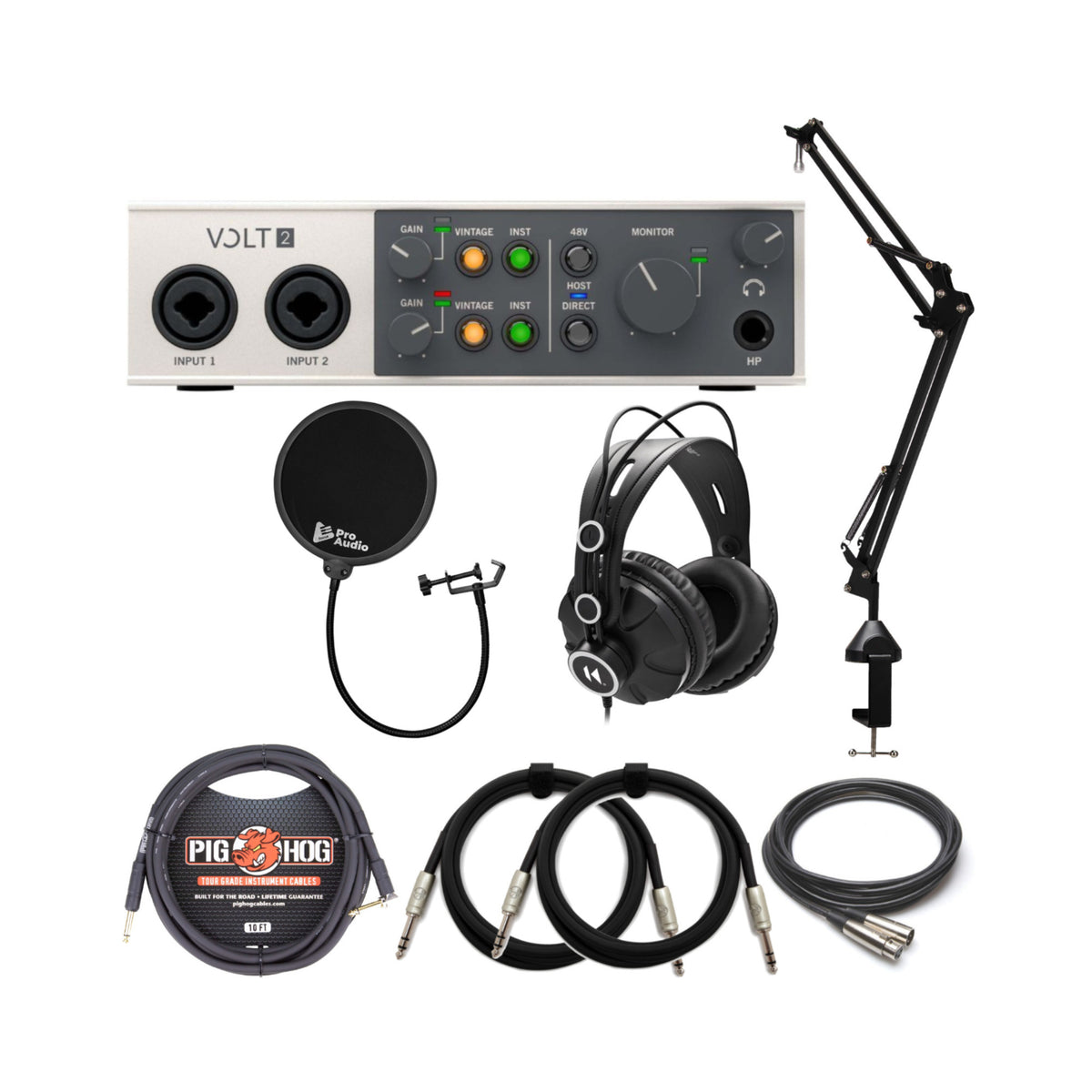 Universal Audio VOLT-2 USB Audio Interface with Headphones, Boom Arm B ...